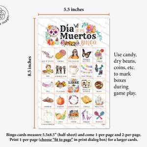 Día De Los Muertos Bingo - 50 PRINTABLE Unique Cards W/color Pictures ...