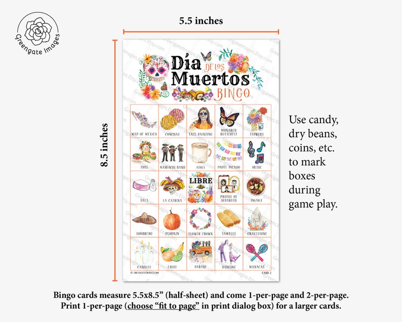 Día De Los Muertos Bingo - 50 PRINTABLE Unique Cards W/color Pictures ...