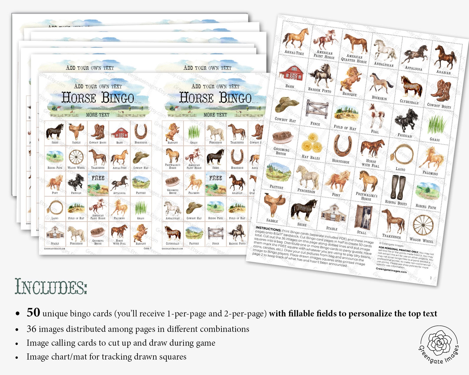 Horse Bingo: 50 Printable Bingo Cards Cowgirl Party Cowboy - Etsy