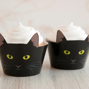Black Cat Cupcake Wrappers PRINTABLE Halloween Cupcake | Etsy