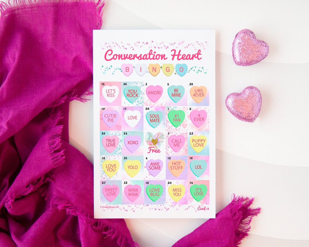 Conversation Heart Bingo - 50 PRINTABLE Unique Cards W/hand-painted ...