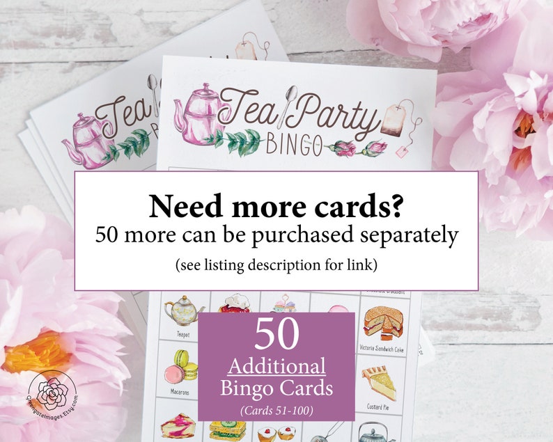 Tea Party Bingo Cards: 50 Printable Bingo Cards, Women's Ladies' Kids ...