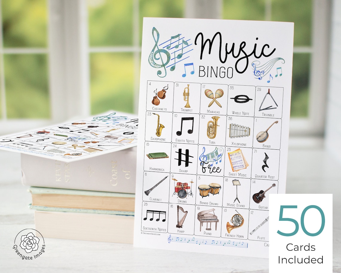 Music Bingo - 50 PRINTABLE Unique Cards. Instant Digital Download PDF ...