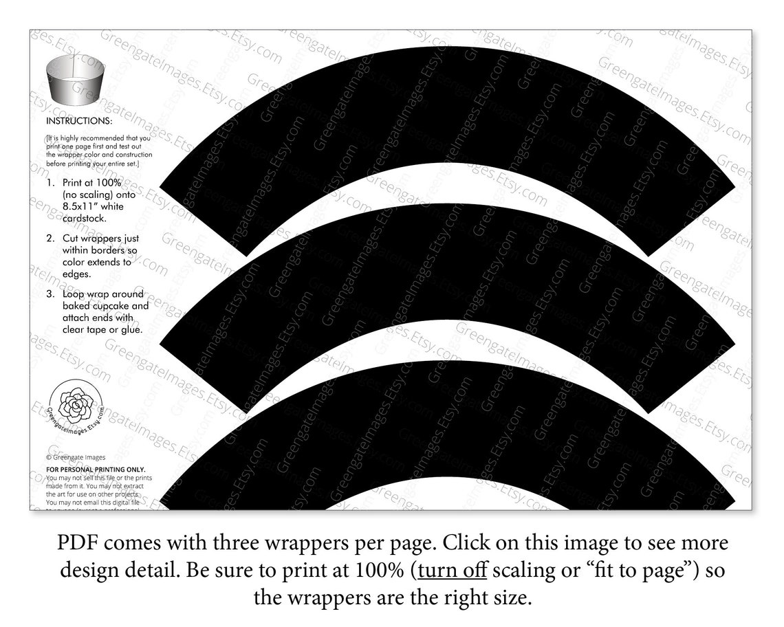 Solid Black Cupcake Wrapper Printable Instant Download | Etsy