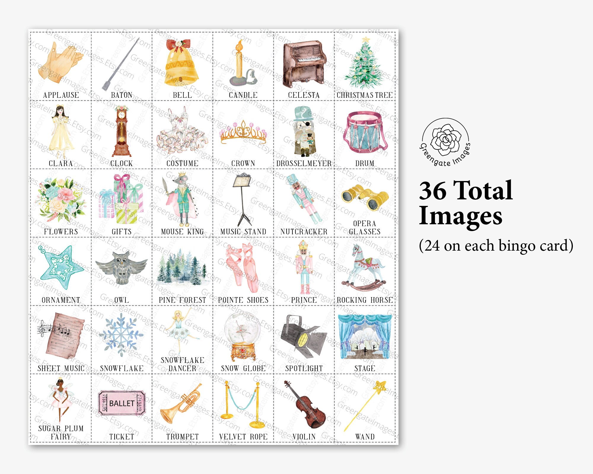 Nutcracker Bingo Cards - 50 PRINTABLE Unique Cards Depicting Elements ...