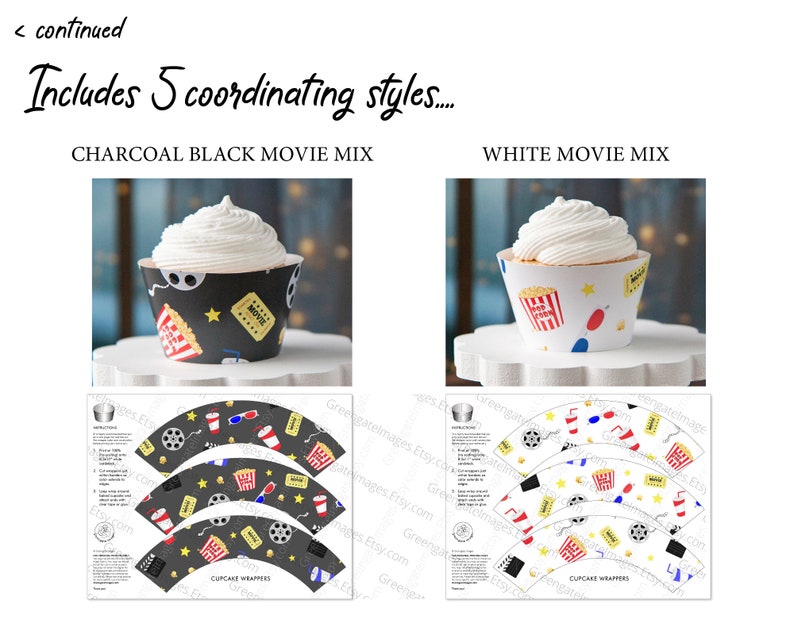 Movie Night Cupcake Wrapper Set - PRINTABLE Cupcake Wraps PDF. Bundle ...