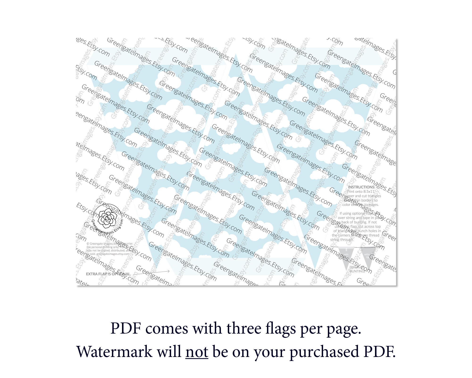 Light Blue Clouds Printable Bunting Download banner | Etsy