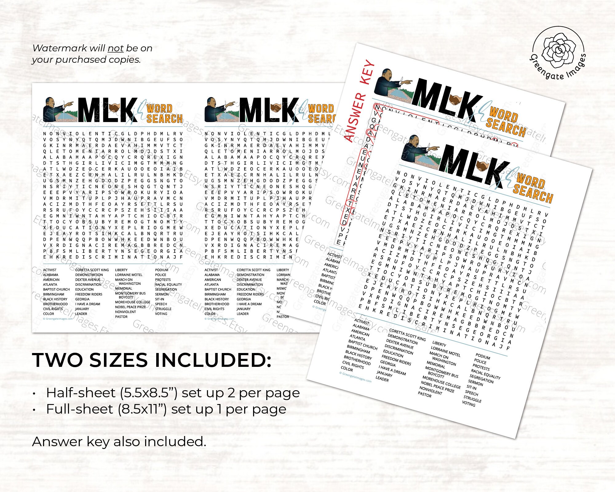 MLK Word Search - PRINTABLE Downloadable Activity. Martin Luther King ...