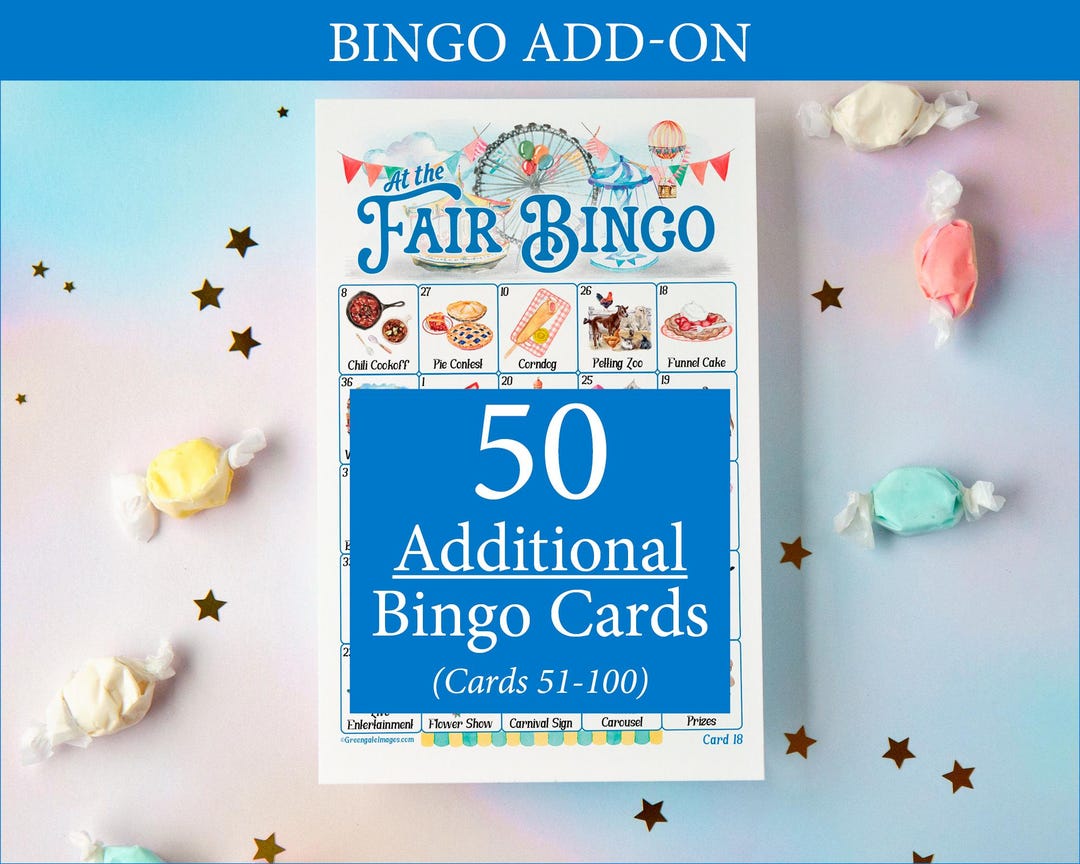 ADD-ON: 50 Additional at the Fair Bingo Cards (numbered 51-100) to Go ...