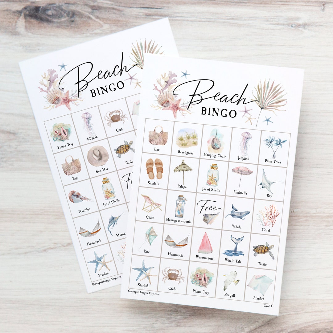 Beach Bingo: PRINTABLE 50 Cards, Bingo Pdf Game, Party Game Ideas ...
