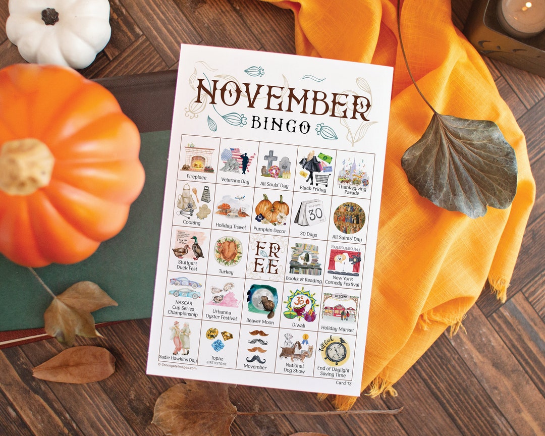 November Bingo - 50 PRINTABLE Unique Cards. Instant Digital Download ...