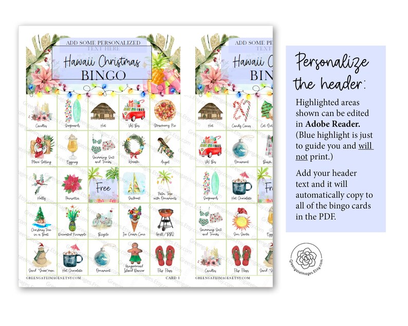 Tropical CHRISTMAS Bingo: 50 Printable Bingo Cards With Hawaii Island ...