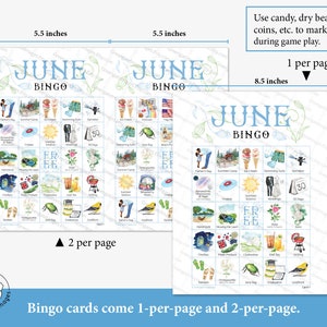 June Bingo - 50 PRINTABLE Unique Cards. Instant Digital Download PDF ...