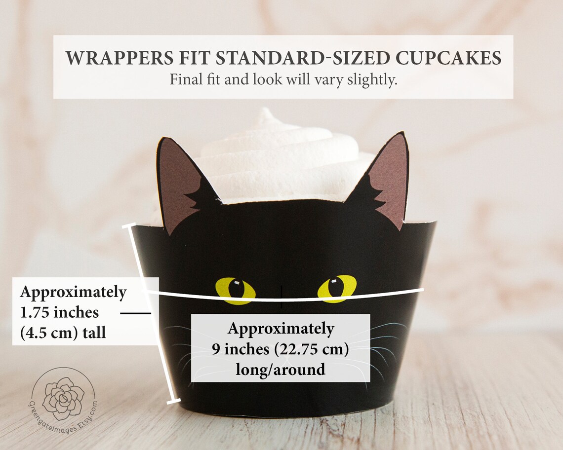 Black Cat Cupcake Wrappers PRINTABLE Halloween Cupcake | Etsy