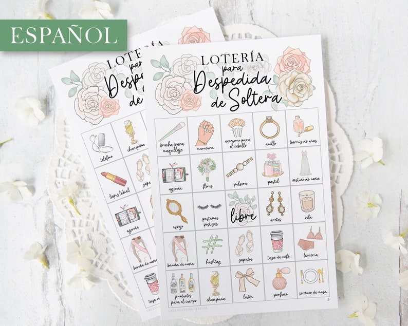 Lotería Para Despedida De Soltera - 50 PRINTABLE Bingo Cards, Spanish ...
