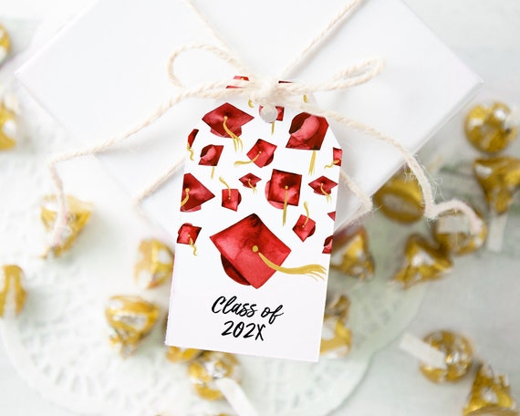 Red Graduation Cap Gift Tags PRINTABLE Editable Corjl Favor - Etsy