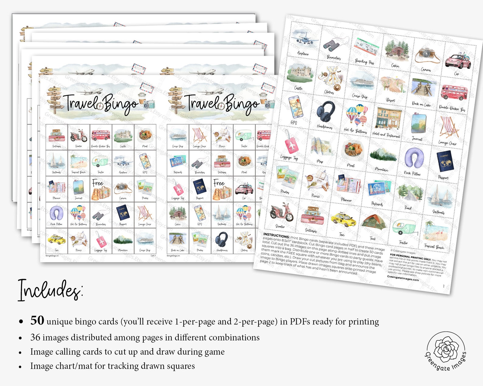 Travel Bingo: PRINTABLE 50 Cards Bingo Pdf Party Ideas | Etsy