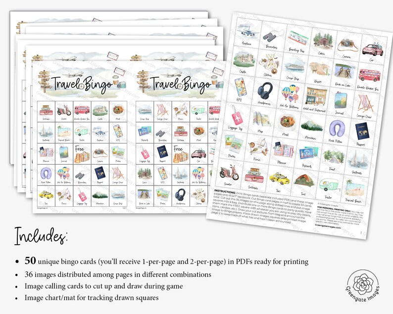Travel Bingo: PRINTABLE 50 Cards Bingo Pdf Party Ideas - Etsy