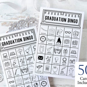 Graduation Bingo Cards: Printable Bingo Cards, Black and White, 50 ...
