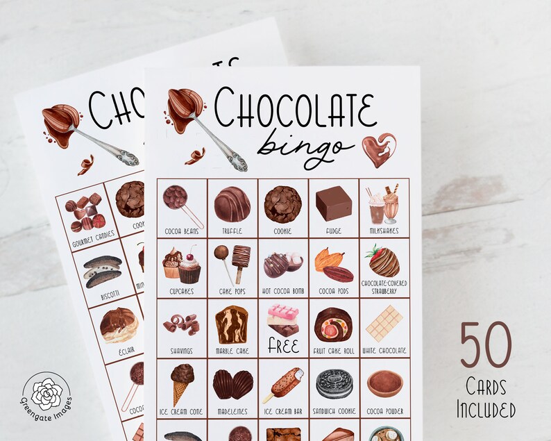 Chocolate Bingo Cards: Printable Bingo Cards Color Pictures - Etsy
