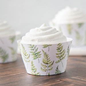 Fern Frond Cupcake Wrapper - PRINTABLE Digital Download PDF. Watercolor ...