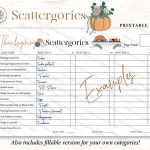 Thanksgiving Scattergories PRINTABLE Instant Download PDF. Template ...