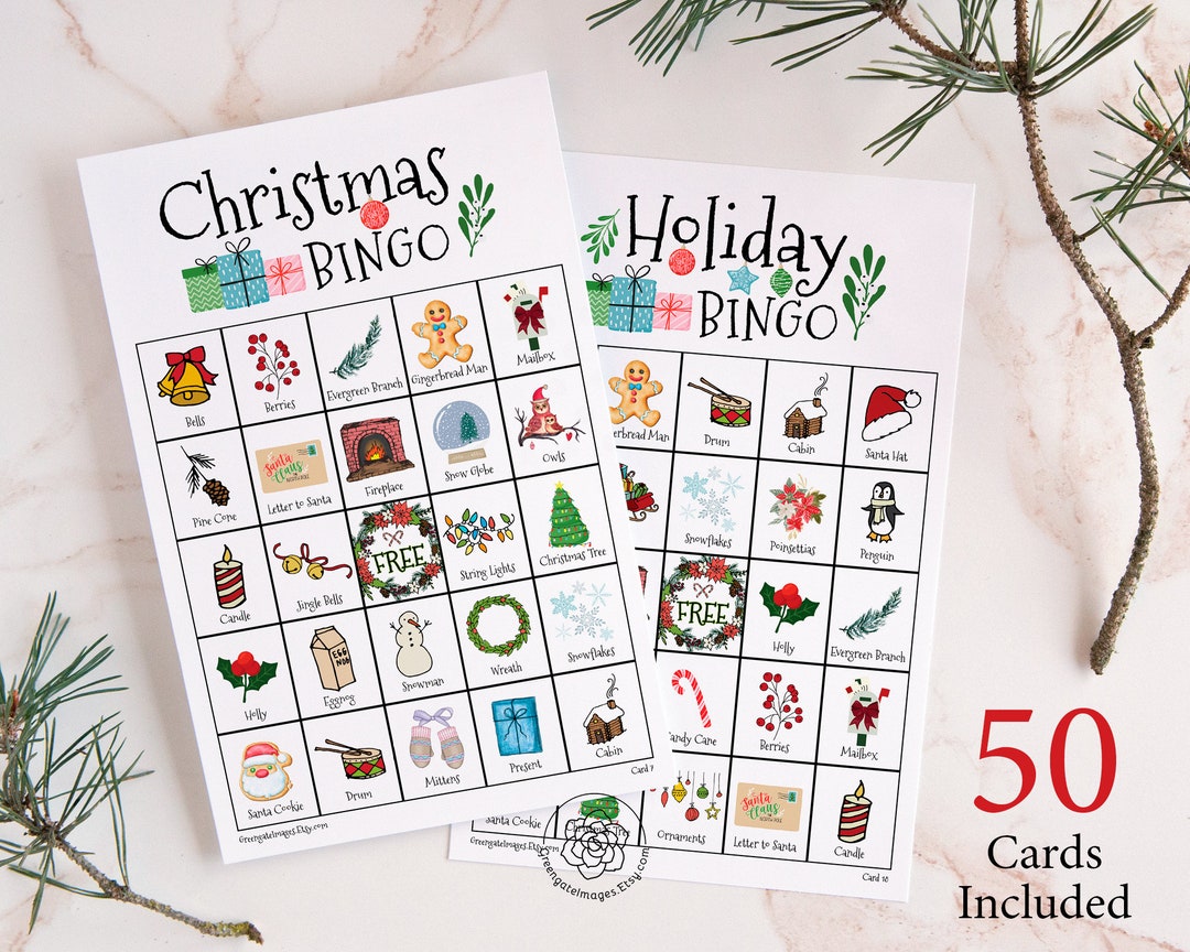 Christmas/holiday Bingo Cards: Printable Bingo, 50 Cards, Senior ...