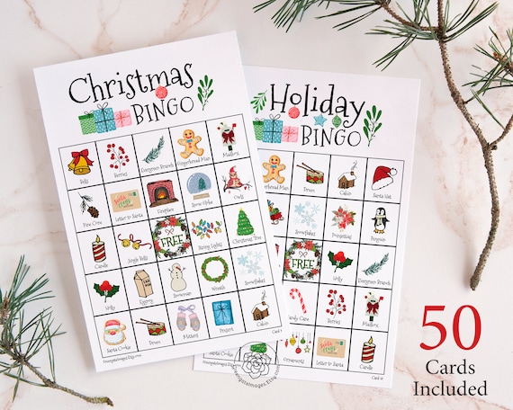 Christmas/holiday Bingo Cards: Printable Bingo 50 Cards | Etsy