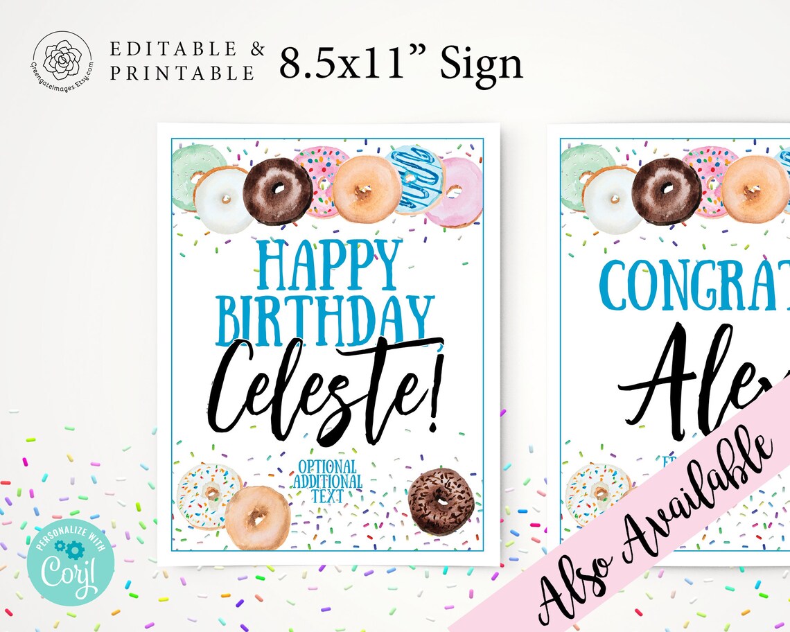 Editable Birthday Sign Editable Corjl 8.5x11 Inch Custom | Etsy