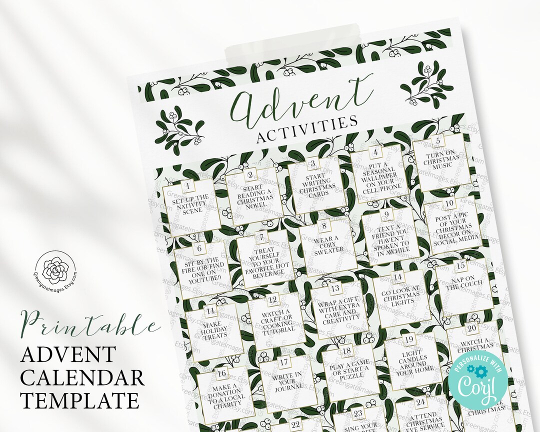 PRINTABLE Advent Calendar Advent Calendar Template, Edit in Corjl ...