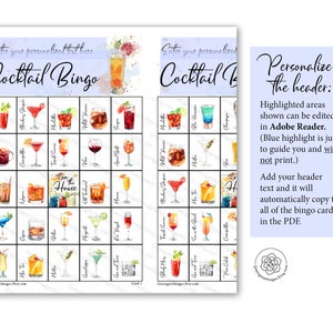 Cocktail Bingo: 50 Printable Bingo Cards With Labeled Alcoholic ...