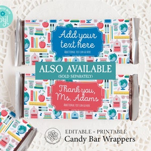 School Candy Bar Wrappers - PRINTABLE Custom Candy Wrap, Editable in ...