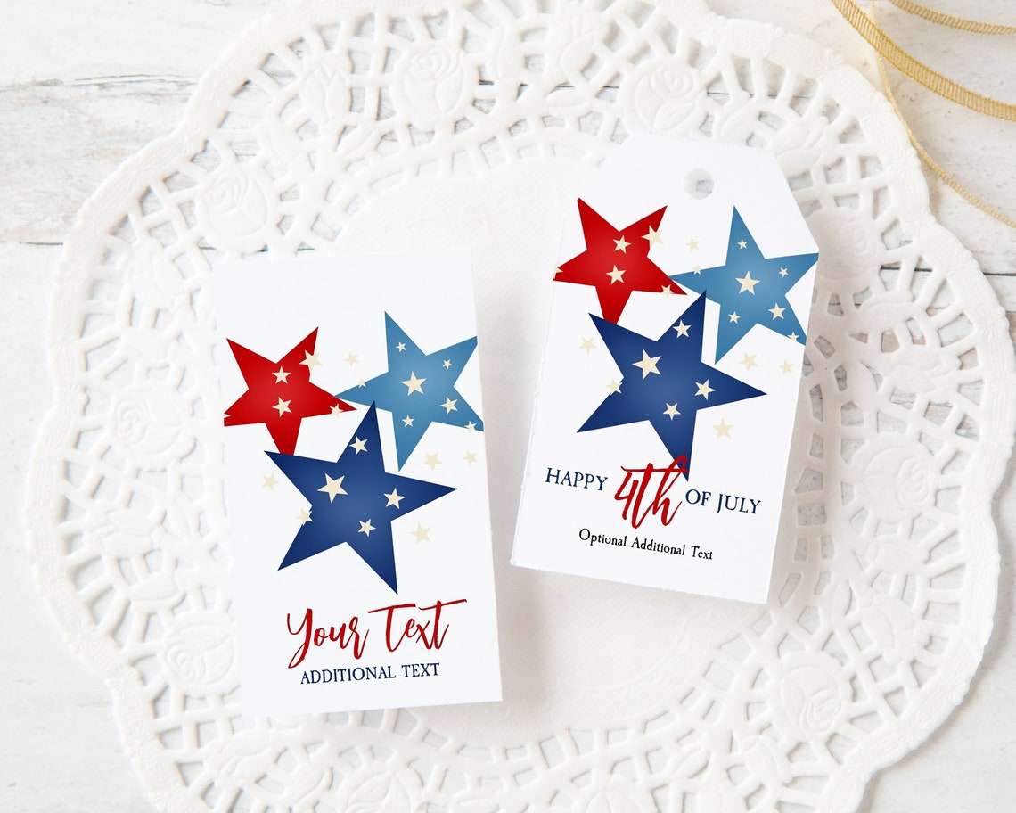 Patriotic Gift Tag - Printable & Corjl Editable / Red Blue Stars Gift ...
