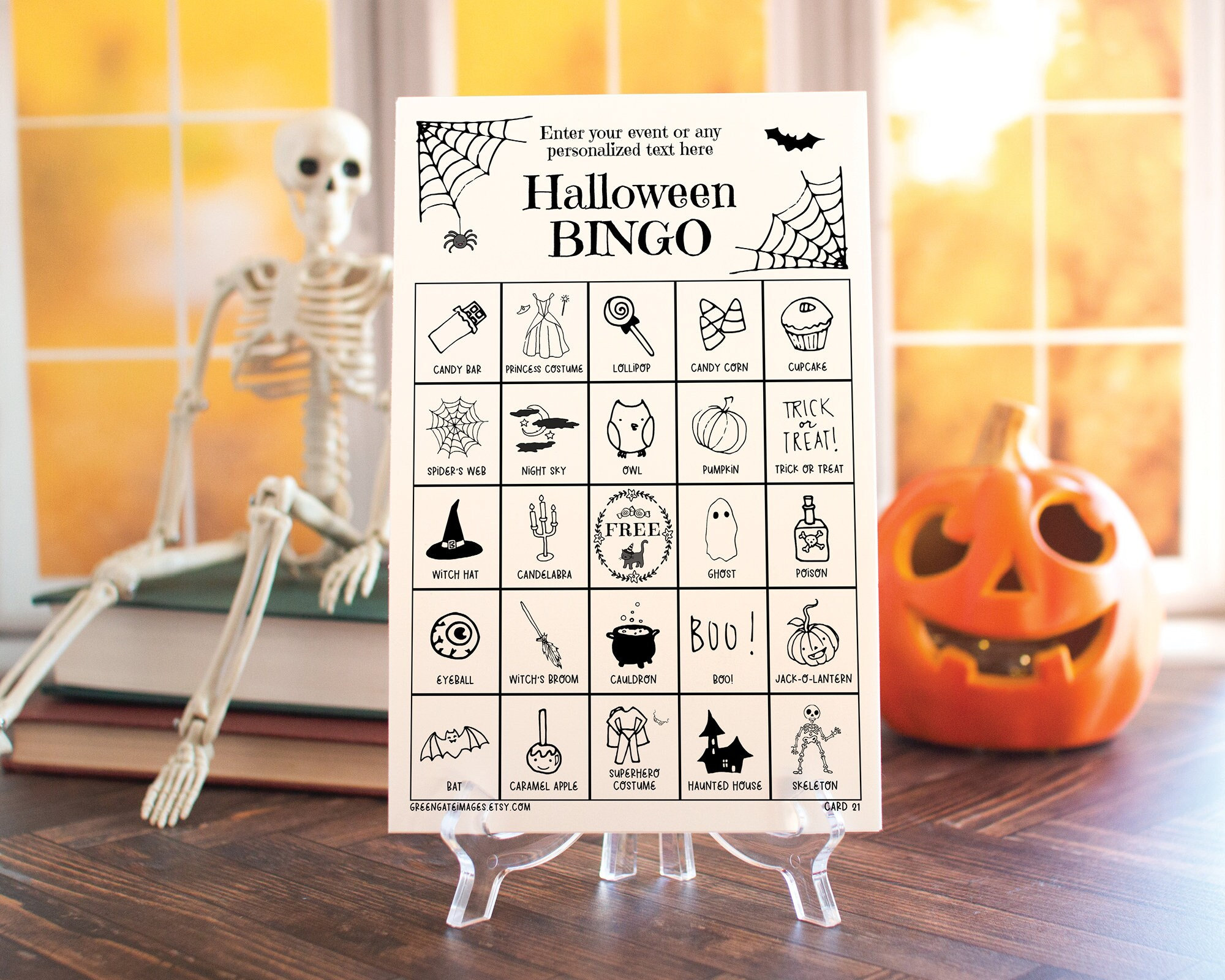 Black & White Custom Halloween Bingo 50 Printable Bingo Cards Labeled ...