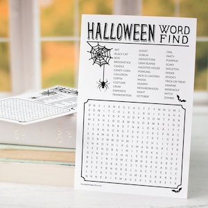 Halloween Word Find: Printable Activity, Black White, Halloween Word ...