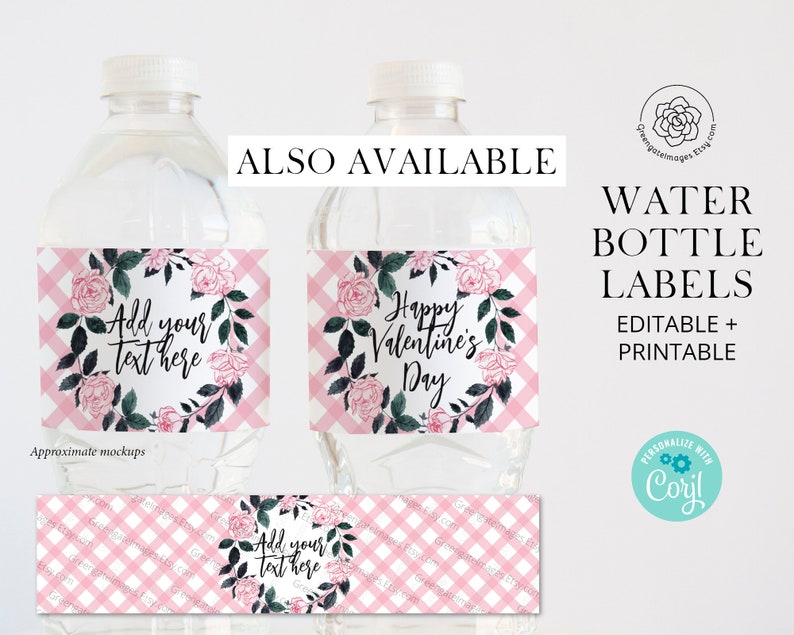 Valentine Water Bottle Label Printable Corjl Editable | Etsy