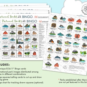 National Parks Bingo 50 Cards, PRINTABLE, Senior Citizen Activities ...