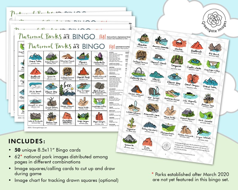 National Parks Bingo 50 Cards PRINTABLE Senior Citizen | Etsy