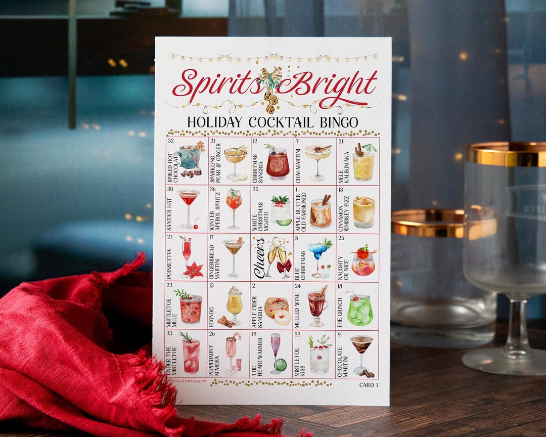 Christmas Cocktail Bingo - 50 PRINTABLE Unique Cards. Instant Digital ...