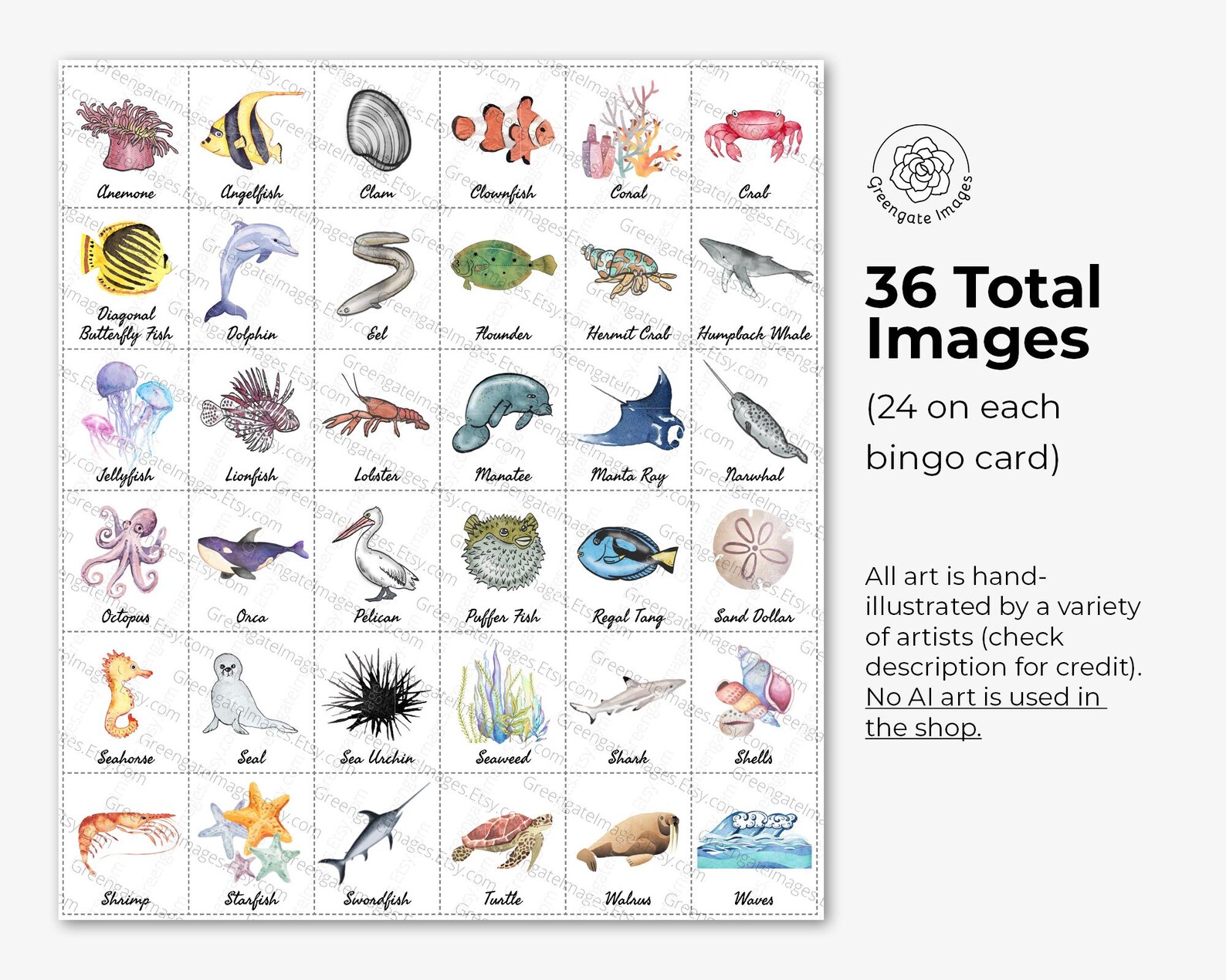 Ocean Bingo Cards: Printable Bingo Cards, 50 Cards, Kids Game Activity ...