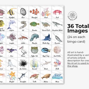 Ocean Bingo Cards: Printable Bingo Cards, 50 Cards, Kids Game Activity ...