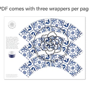 Talavera Style Cupcake Wrapper - Printable Cupcake Wrap, Blue and White ...