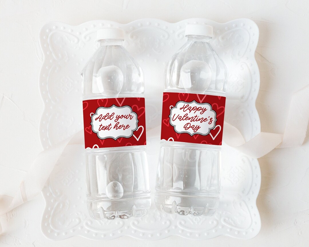 Valentine Water Bottle Label Printable, Corjl Editable, Beverage Wrap ...
