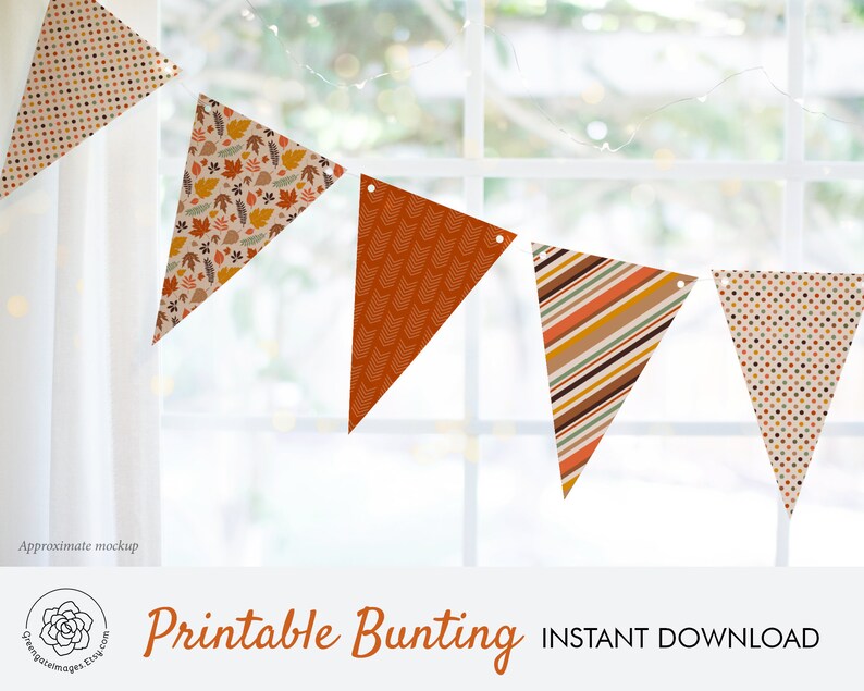 Fall Bunting PRINTABLE Banner With Mixed Prints in Orange - Etsy
