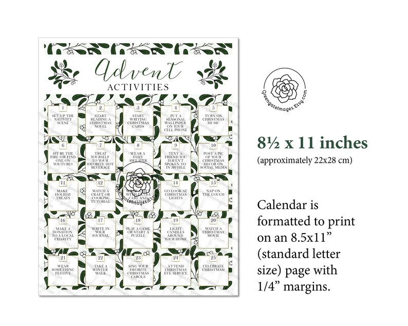 PRINTABLE Advent Calendar Advent Calendar Template Edit in - Etsy