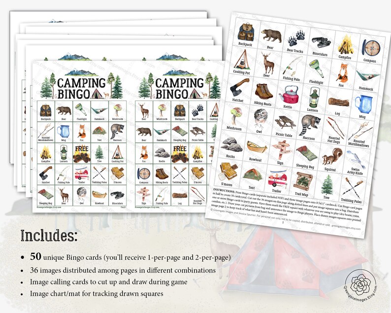 Camping Bingo: PRINTABLE 50 Cards Bingo Pdf Game Party Game - Etsy