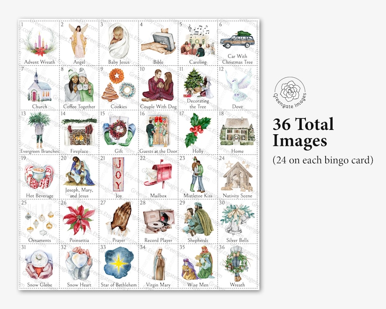 CHRISTIAN Christmas Bingo - 50 PRINTABLE Unique Cards. Instant Download ...
