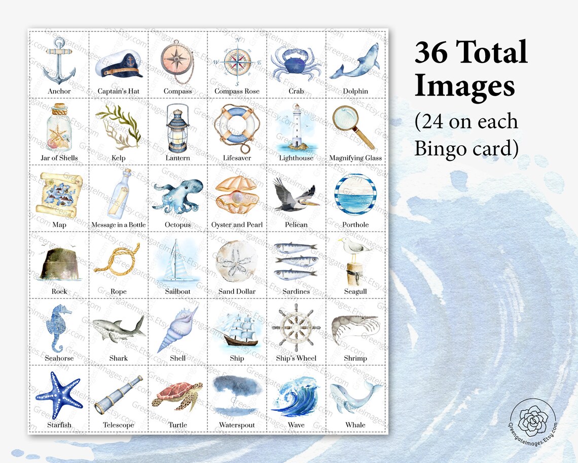 Nautical Bingo: PRINTABLE 50 Cards, Bingo Pdf Game, Party Game Ideas ...