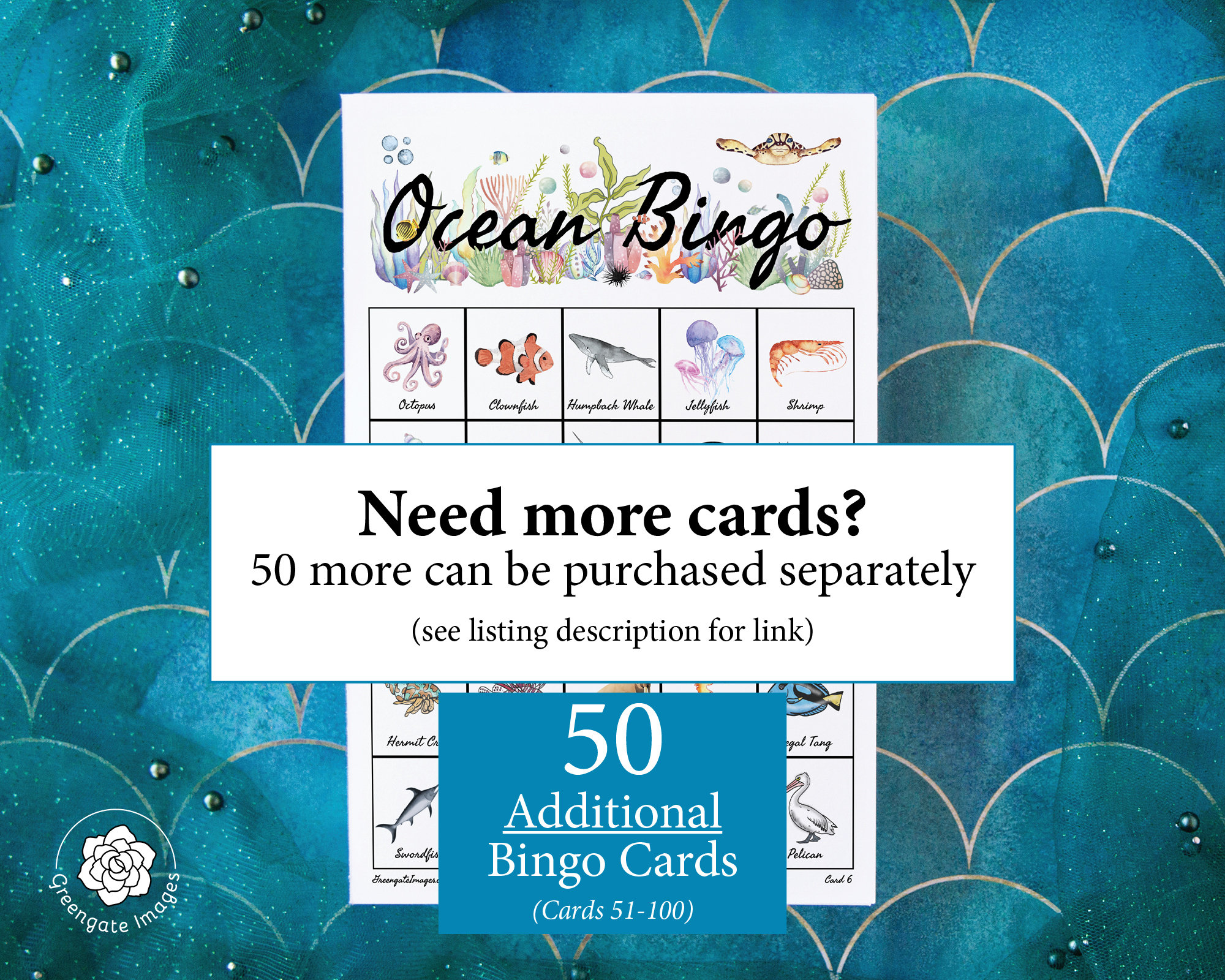 Ocean Bingo Cards: Printable Bingo Cards, 50 Cards, Kids Game Activity ...