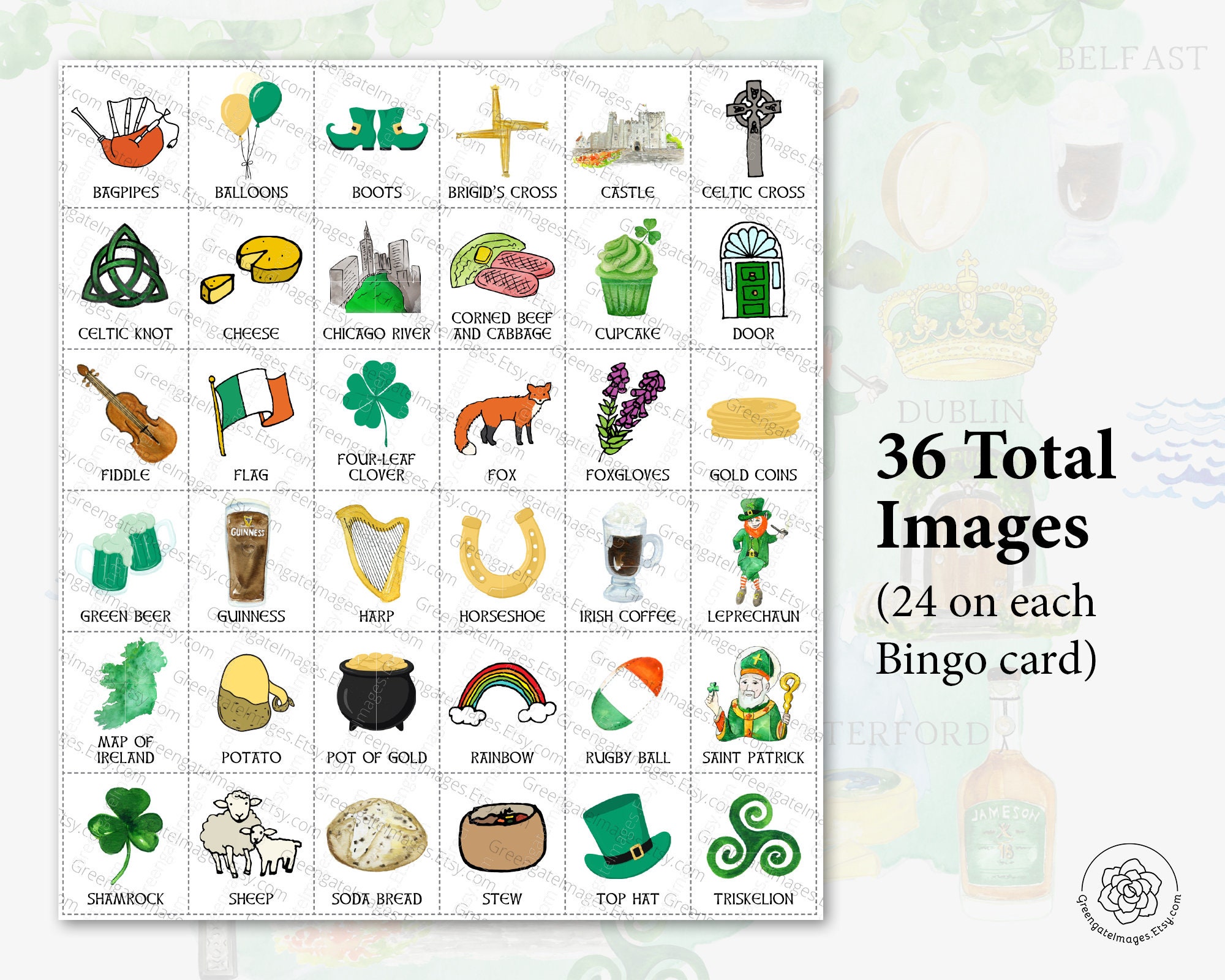 St. Patrick's Day Bingo Cards: Printable Bingo Cards, 50 Cards, Kids ...